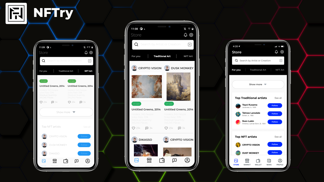 NFTry - NFT Marketplace app | NFT buying selling App | UI Kit | Android, iOS Compatible by techlyft1